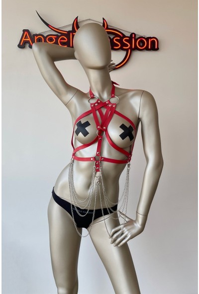 Angels Passion Kırmızı Göğüs Üzeri Seksi Erotik Harness