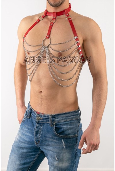 Angels Passion Zincirli Erkek Deri Göğüs Harness, Zincirli Erkek Harness - APFTM74-K1 Angels Passion Zincirli Erkek Deri Göğüs Harness, Zincirli Erkek Harness - APFTM74-K1