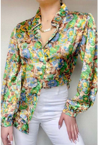 Enie Kadın Çiçek Desenli Saten Gömlek