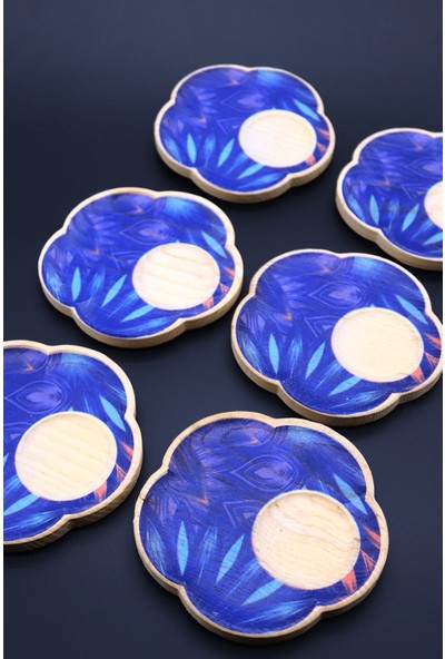 Zembu Dişbudak 6'lı Çay Tabağı Mavi Desenli