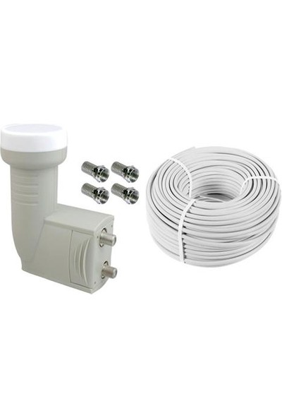 Ozcmax Yenitransformacion Çiftli Lnb 25 mt Anten Kablo 4 Gümüş F Konnektör
