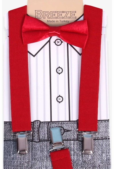 Breeze Erkek Çocuk Papyonlu Pantolon Askısı Kırmızı