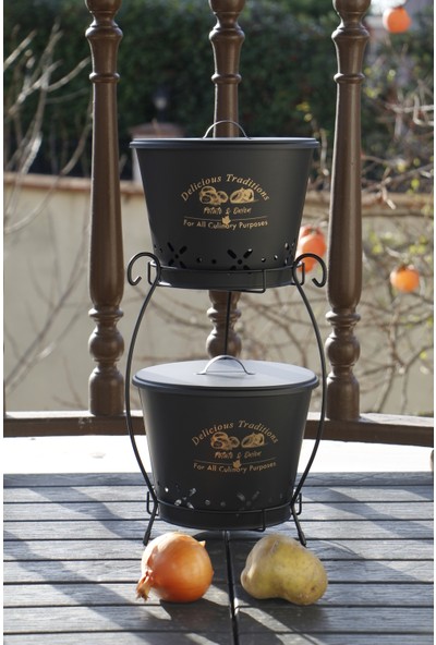 Gerçek Trend Tezgah Üstü Afacan Siyah Iki Katlı Metal Patates ve Soğan Saklama Kabı Gerçek Trend Tezgah Üstü Afacan Siyah Iki Katlı Metal Patates ve Soğan Saklama Kabı