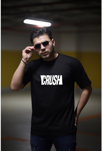 Crush Erkek Siyah Baskılı Bisiklet Yaka Oversize T-Shirt