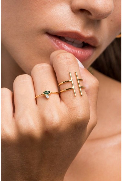 Olivia Yeşil Zümrüt Taşlı Rose Kaplama Ayarlanabilir Kadın Yüzük Olivia Yeşil Zümrüt Taşlı Rose Kaplama Ayarlanabilir Kadın Yüzük