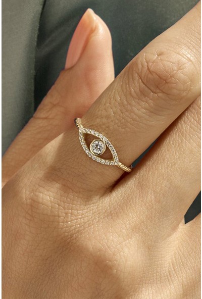 Olivia Göz Figürlü Zirkon Taşlı Ayarlanabilir 14 K Altın Kaplama Kadın Yüzük