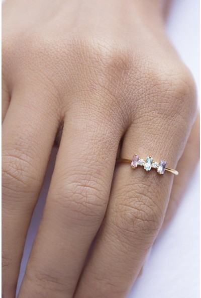 Olivia Baget Taşlı Üç Renk 14 K Rose Altın Kaplama Ayarlanabilir Kadın Yüzük