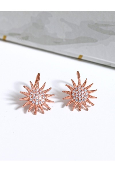 Olivia Güneş Model Taşlı 14 K Rose Altın Kaplama Kadın Küpe