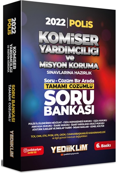 Yediiklim Yayınları 2022 Komiser Yardımcılığı ve Misyon Koruma Sınavlarına Hazırlık Soru Bankası