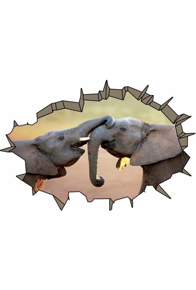 Duvar Dekor Duvar Kırığı Filler 3D Sticker 115