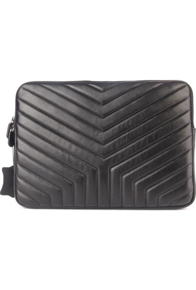 Groz Desen Nakışlı Deri Siyah Mac Ipad ve Evrak Çantası
