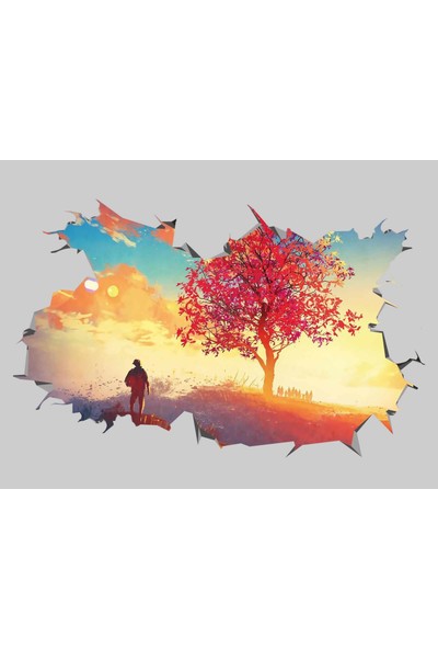 Duvar Dekor Duvar Kırığı Görüntüsü Fantastik Ağaç Manzarası 3D Sticker 214