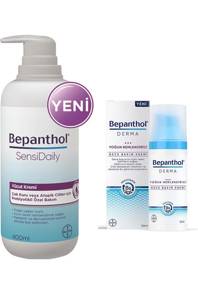 Bepanthol Sensidaily Pompalı Vücut Kremi 400 Ml+Derma Yoğun Nemlendirici Gece Bakım Kremi 50 ml Bepanthol Sensidaily Pompalı Vücut Kremi 400 Ml+Derma Yoğun Nemlendirici Gece Bakım Kremi 50 ml