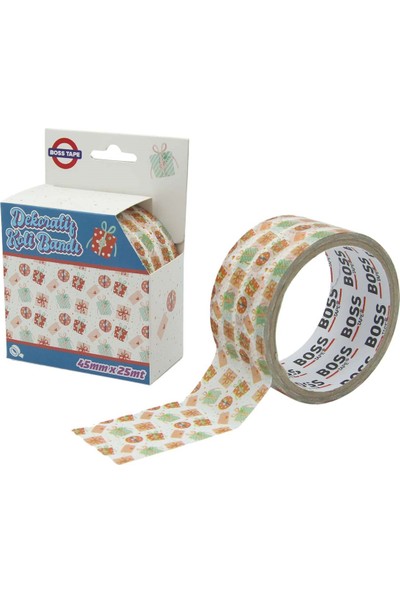 Boss Tape Dekoratif Ambalaj ve Paketleme Bandı Hediye Paketi Desenli 45mmx25mt Boss Tape Dekoratif Ambalaj ve Paketleme Bandı Hediye Paketi Desenli 45mmx25mt