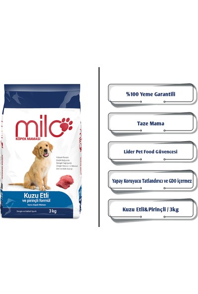Milo Kuzu Etli&Pirinçli Yavru Köpek Maması 3 kg Milo Kuzu Etli&Pirinçli Yavru Köpek Maması 3 kg
