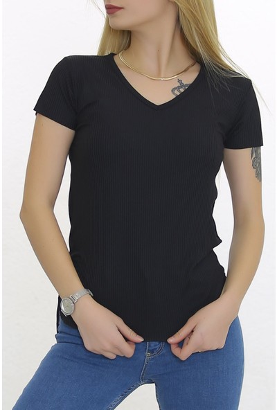 MT V Yaka Kaşkorse Tişört Siyah - 1988.555. MT V Yaka Kaşkorse Tişört Siyah - 1988.555.