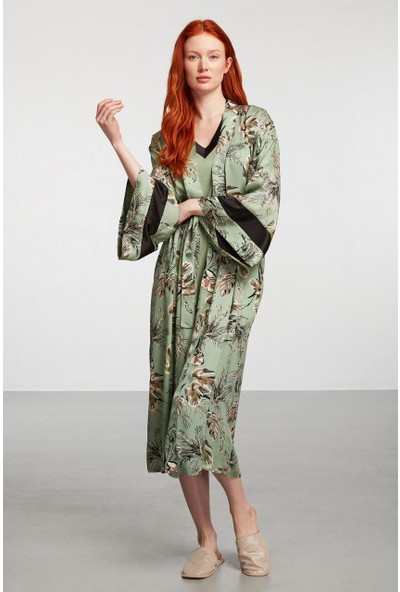 Penye Mood Yeşil Belden Kuşaklı Sabahlık Elbise Takım Penye Mood Yeşil Belden Kuşaklı Sabahlık Elbise Takım