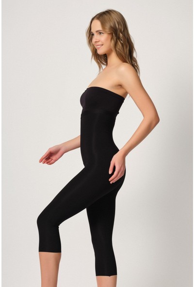 Emay Siyah Emay 2868 Fermuarlı Kapri Tayt Lazer Korse