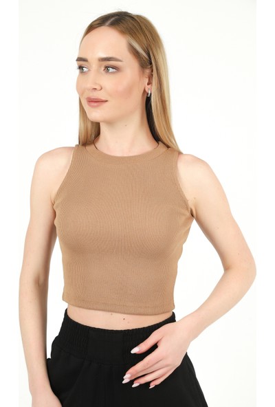 Tiodes Kadın Halter Yaka Fitilli Crop Bluz Tiodes Kadın Halter Yaka Fitilli Crop Bluz