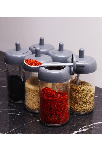 Yz Home 6 Lı Kaşıklı Cam Baharatlık Kavanoz 300ML