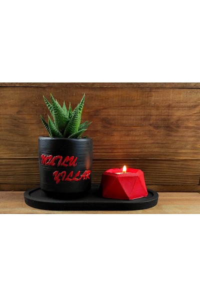 Taş Rüyası 3'lü Sukulent Saksı Tealight Mumluk Seti 01