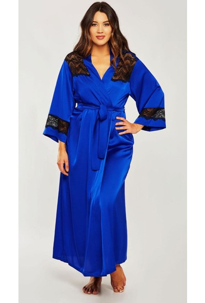 Asimod Düz Saten Dantel Garnili Battal Sabahlık