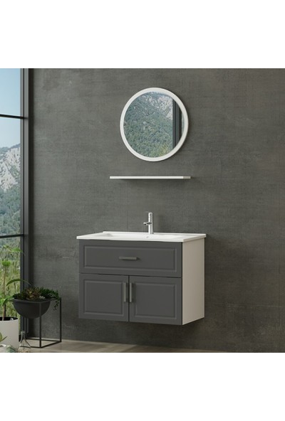 Minar Sanya Banyo Dolabı 100 cm AS2K1Ç+1YA1R+ETJ Beyaz Antrasit