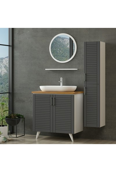 Minar Vera Banyo Dolabı 85 cm AY2K+1YA1R+TZG+BOY Beyaz Antrasit