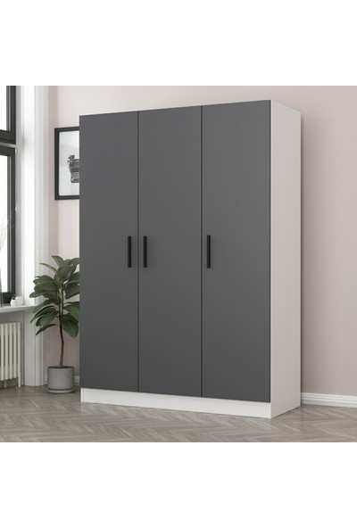 Minar Kale 3 Kapaklı 2 Çekmeceli Dolap Beyaz Antrasit 190 cm Minar Kale 3 Kapaklı 2 Çekmeceli Dolap Beyaz Antrasit 190 cm
