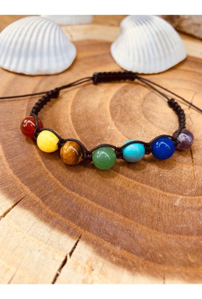 Ank 7' Li Makrome Çakra Bileklik (Akik,strin,kaplangözü,yeşimtaşı,kalsedon.aquamarin,ametis)