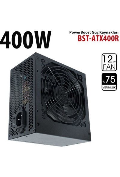 PowerBoost BST-ATX400R 400w PPFC 12cm Siyah Fanlı ATX Power Supply PowerBoost BST-ATX400R 400w PPFC 12cm Siyah Fanlı ATX Power Supply