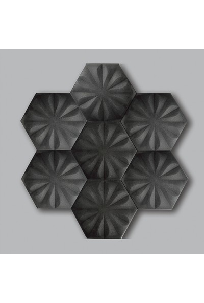 Kütahya Çini Yapı Tasarım SS09-35 Altıgen Seri Siyah Çiçek 1 Adet
