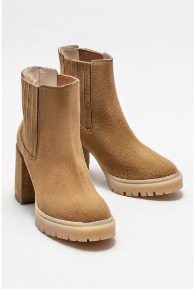 Elle Shoes Naturel Deri Kadın Topuklu Bot Elle Shoes Naturel Deri Kadın Topuklu Bot
