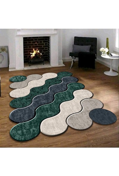 Kuzgunhome Salon ve Oturma Odası Halısı Yuvarlak Desen Deri Taban Halı Kuzgunhome Salon ve Oturma Odası Halısı Yuvarlak Desen Deri Taban Halı