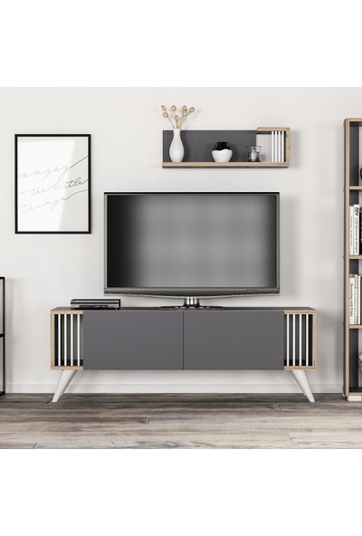 Evim Negro Tv Ünitesi Retro Ayaklı Antrasit Evim Negro Tv Ünitesi Retro Ayaklı Antrasit