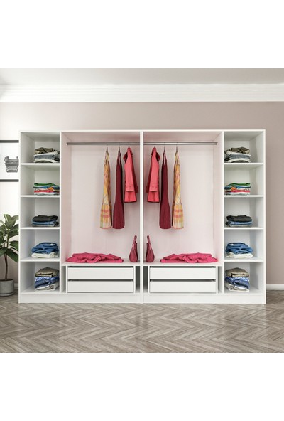Minar Kale 6 Bölmeli 4 Çekmeceli Giyinme Dolabı Beyaz 210CM Minar Kale 6 Bölmeli 4 Çekmeceli Giyinme Dolabı Beyaz 210CM