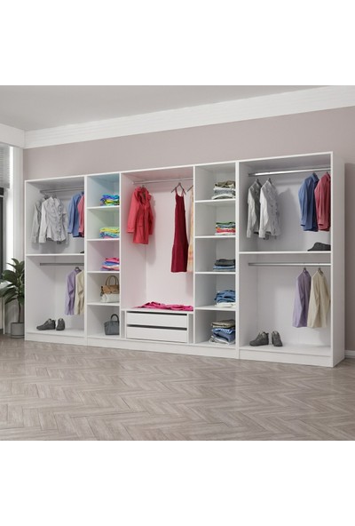 Minar Kale 8 Bölmeli 2 Çekmeceli Giyinme Dolabı Beyaz 210CM Minar Kale 8 Bölmeli 2 Çekmeceli Giyinme Dolabı Beyaz 210CM