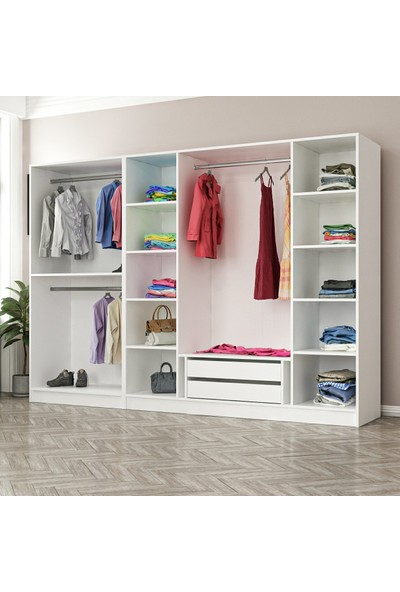 Minar Kale 6 Bölmeli 2 Çekmeceli Giyinme Dolabı Beyaz 210CM Minar Kale 6 Bölmeli 2 Çekmeceli Giyinme Dolabı Beyaz 210CM