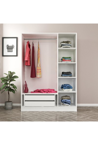 Minar Kale 135CM Giyinme Dolabı - Beyaz 210CM Minar Kale 135CM Giyinme Dolabı - Beyaz 210CM