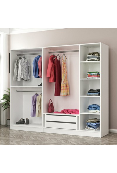 Minar Kale 5 Bölmeli 2 Çekmeceli Giyinme Dolabı Beyaz 210CM Minar Kale 5 Bölmeli 2 Çekmeceli Giyinme Dolabı Beyaz 210CM