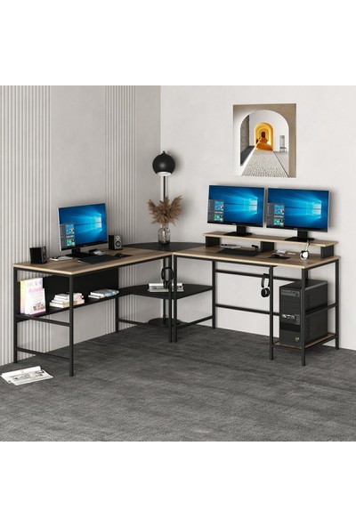 Minar Greta L Köşe Çalışma Masası - Dore/siyah Minar Greta L Köşe Çalışma Masası - Dore/siyah