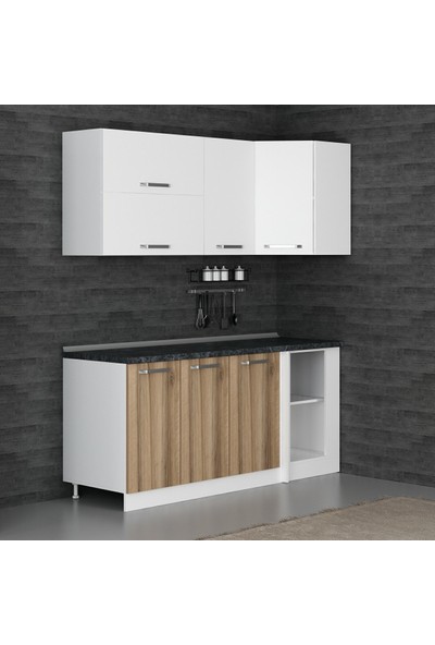 Minar 185CM Köşe Mutfak Dolabı - Beyaz/dore K185-D3