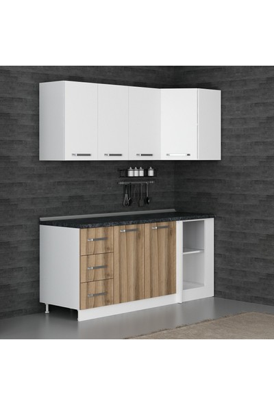 Minar 185CM Köşe Mutfak Dolabı - Beyaz/dore K185-D4