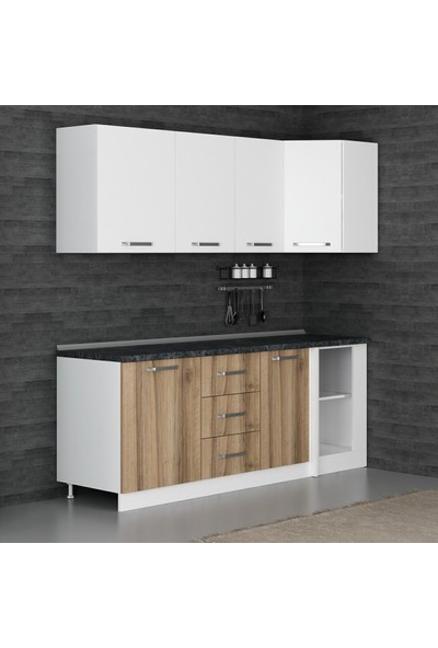 Minar 215CM Köşe Mutfak Dolabı - Beyaz/dore K215-D2 Minar 215CM Köşe Mutfak Dolabı - Beyaz/dore K215-D2