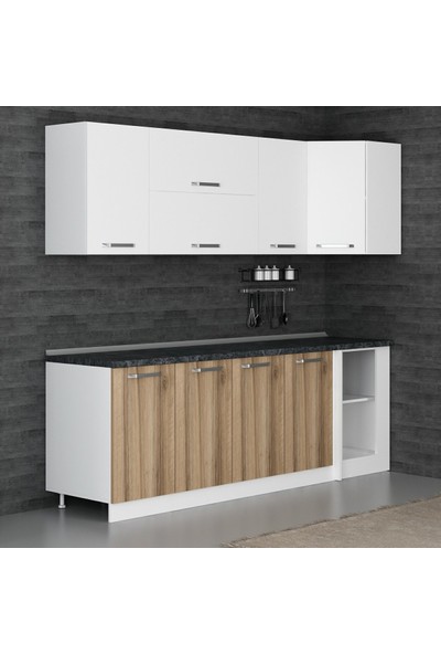 Minar 240CM Köşe Mutfak Dolabı - Beyaz/dore K240-D2