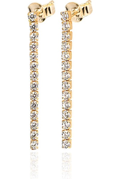 Zirkon Taşlı Pırlanta Montür Altın Kaplama Su Yolu Gümüş Küpe