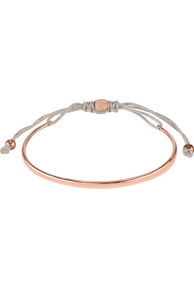 Rose Altın Kaplama Kahverengi Ipli Makrome Gümüş Bileklik