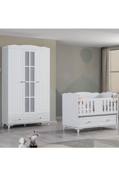 Setay Mdf Bebek Odası, Lion 3 Kapılı Dolap Sallanabilir Beşikli Bebek Odası Takımı - Antrasit Kulplu Setay Mdf Bebek Odası, Lion 3 Kapılı Dolap Sallanabilir Beşikli Bebek Odası Takımı - Antrasit Kulplu