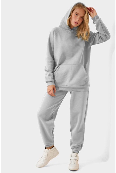 Soufeel Kadın Gri Sporcu Hoodie Kapüşonlu Eşofman Takımı