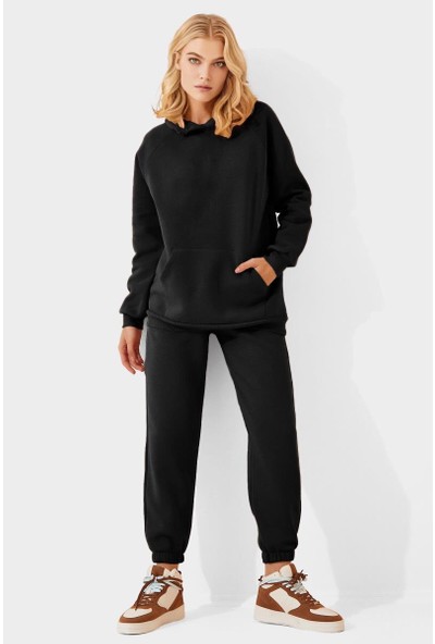 Soufeel Kadın Siyah Sporcu Hoodie Kapüşonlu Eşofman Takımı